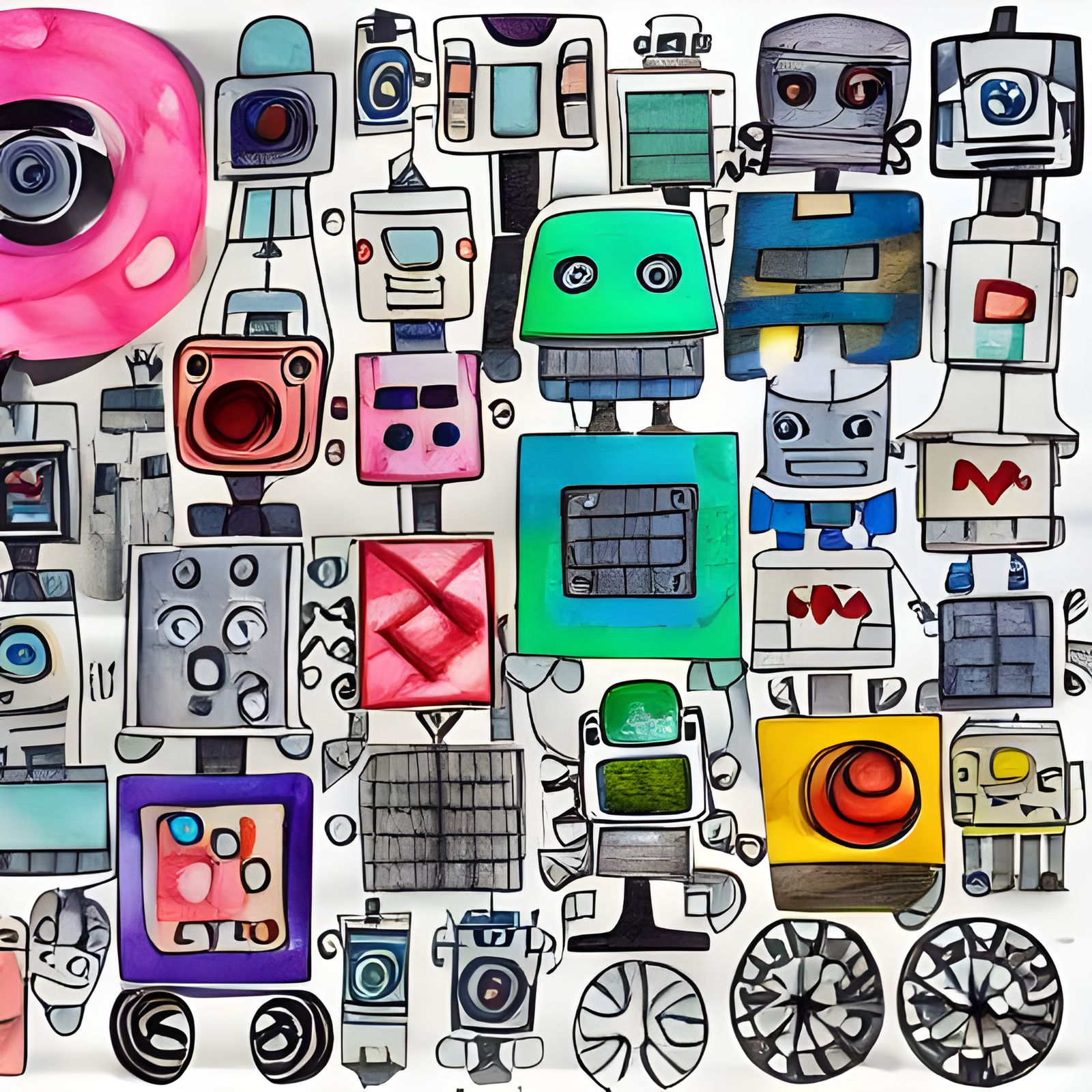 Robots random overlapping puzzle piece doodle drawings filled with ...
