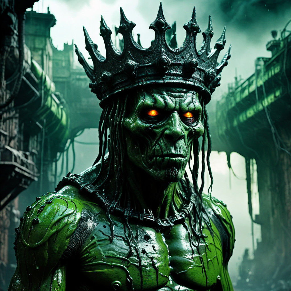 Hyperrealistic Slime Humanoid Amidst Toxic Chaos - AI Art