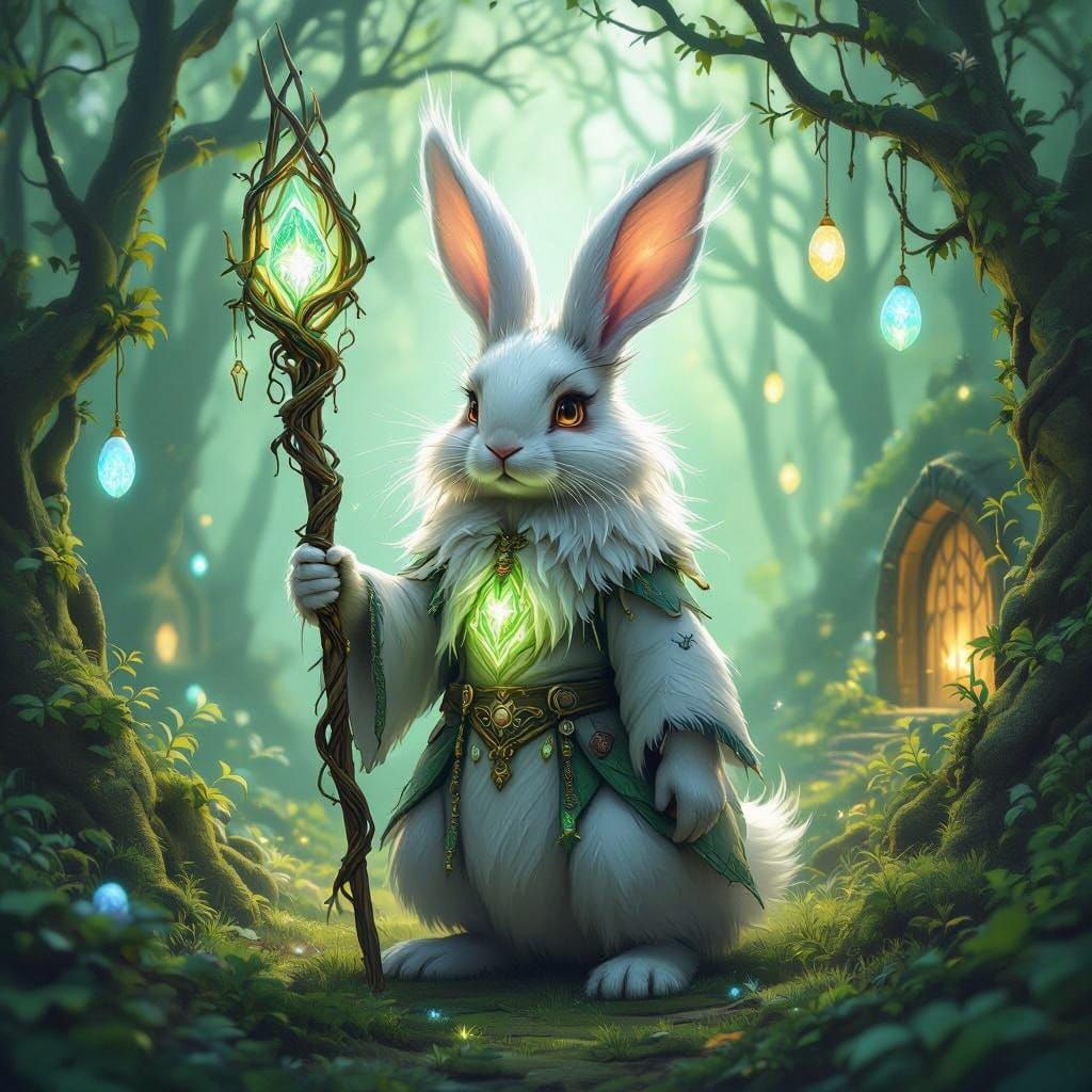 Ethereal Easter Bunny in Enchanted Forest Radiates... - AI Art