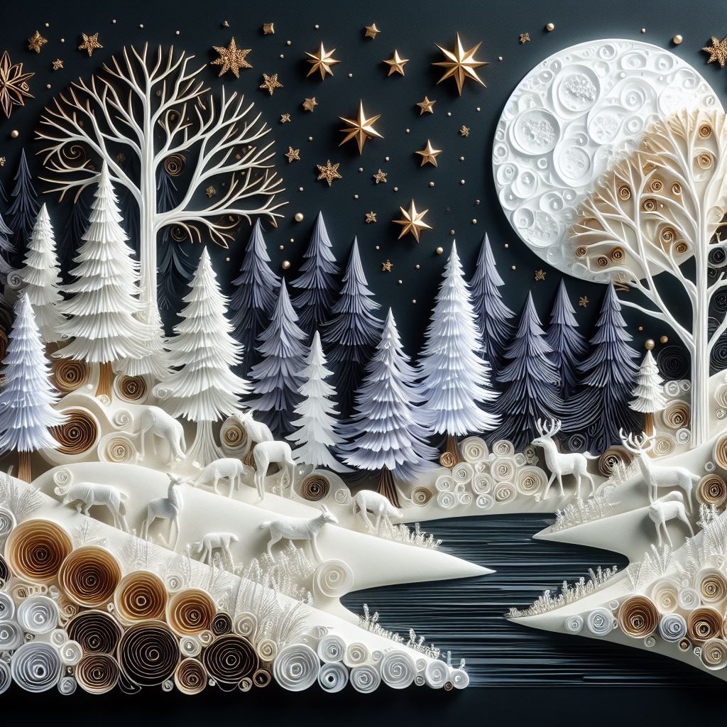 Paper Quilled Winter Scene - AI Generated Artwork - NightCafe Creator