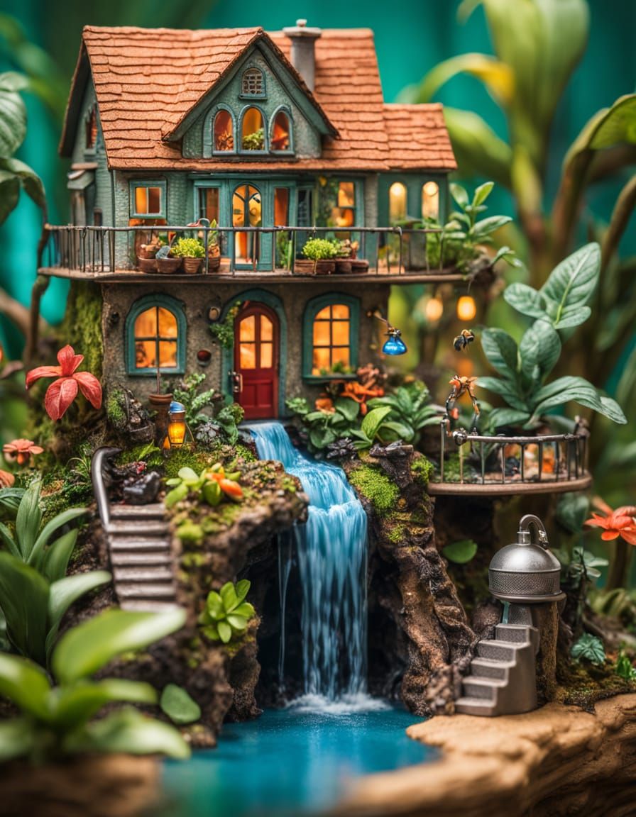 A tiny waterfall - Lush Jungle Waterfall in Macro Photograp...