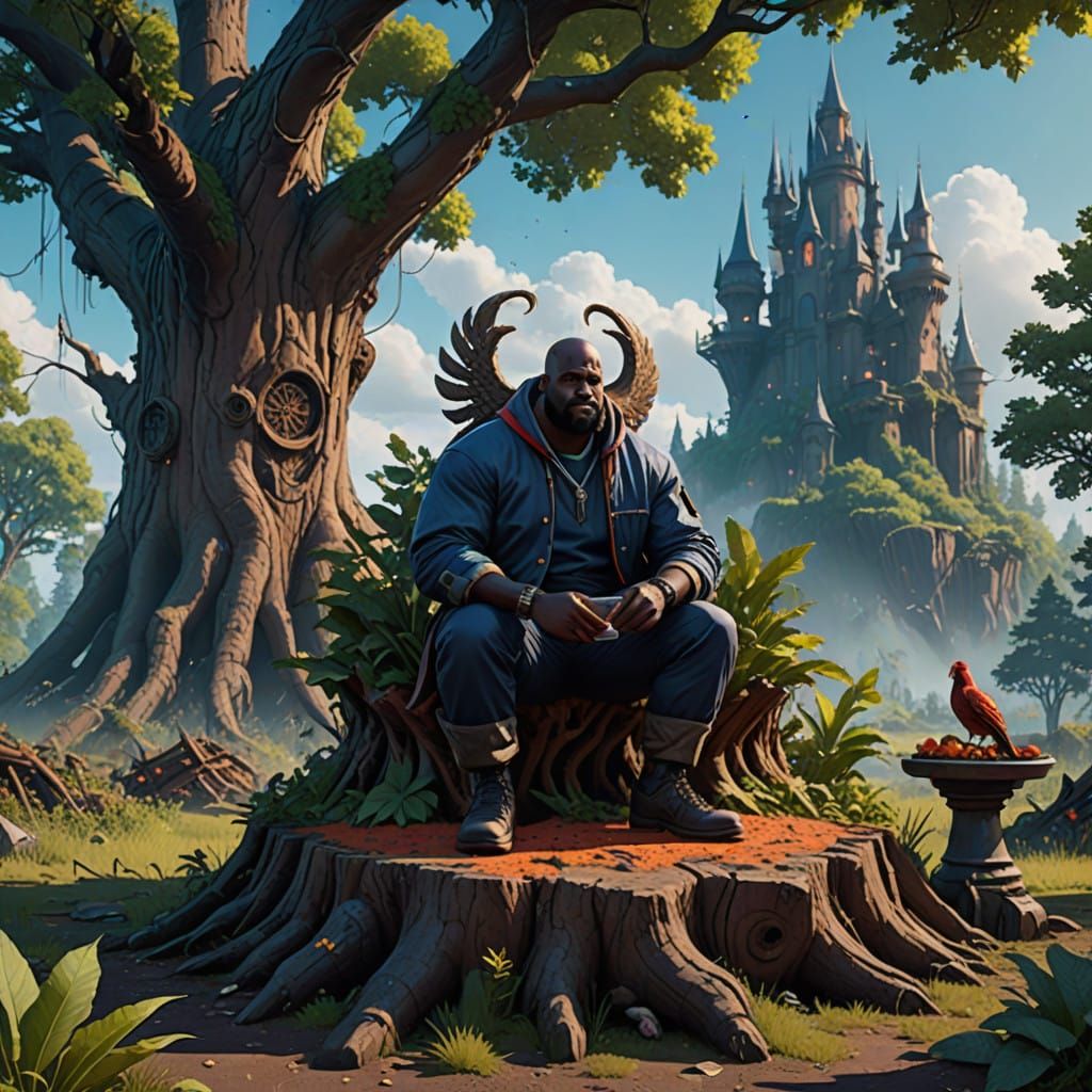 Medieval Chef Shaq Savoring Magical Chicken Wing i... - AI Art