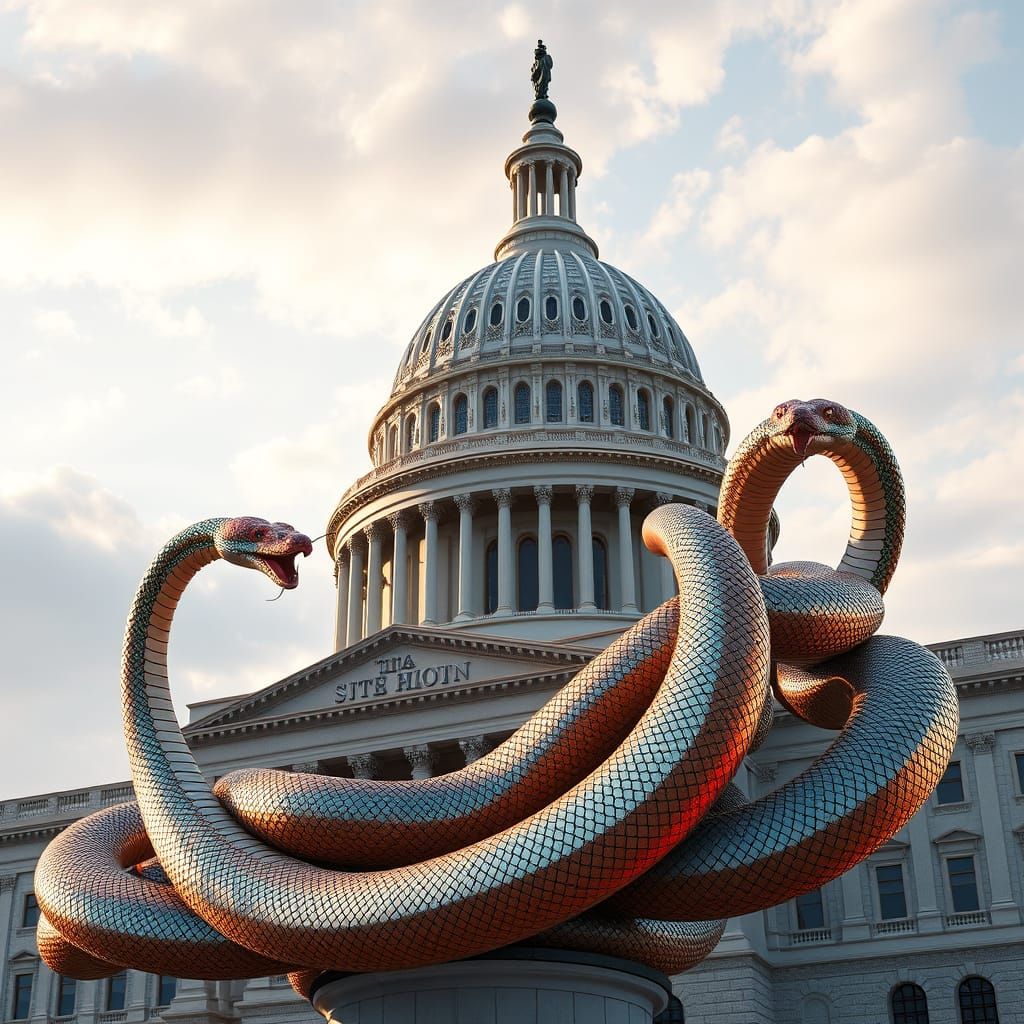 Surreal Scene of Chinese Zodiac Snakes Wrapping Ca... - AI Art