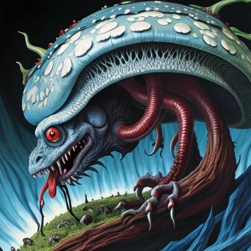 Dark Sinister Fantasy Mushroom Monster with eyes, mouth and limbs ...