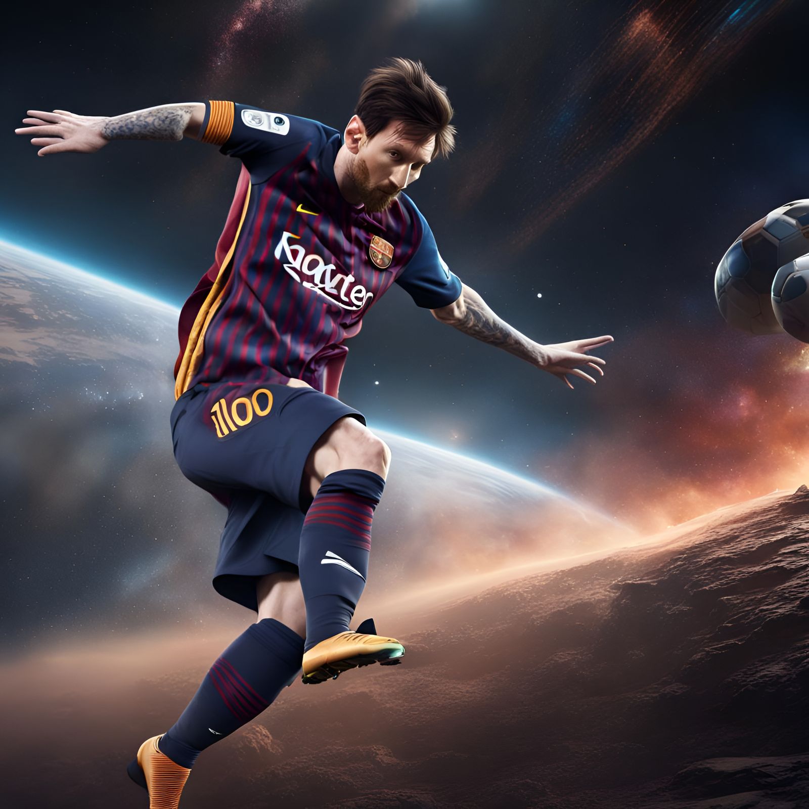 Messi scores a goal in space - AI Generated Artwork - NightCafe Creator