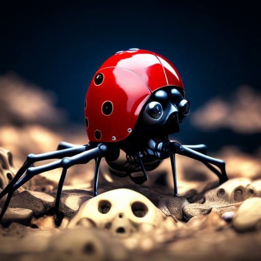 ladybug sitting on a skeleton body that is laying in graveyard - AI ...