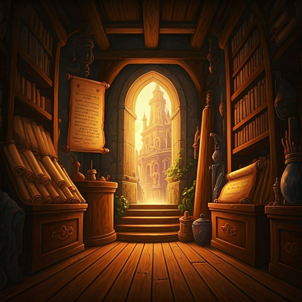 Fantasy Shop Interior with Magical Scrolls in a Bu... - AI Art