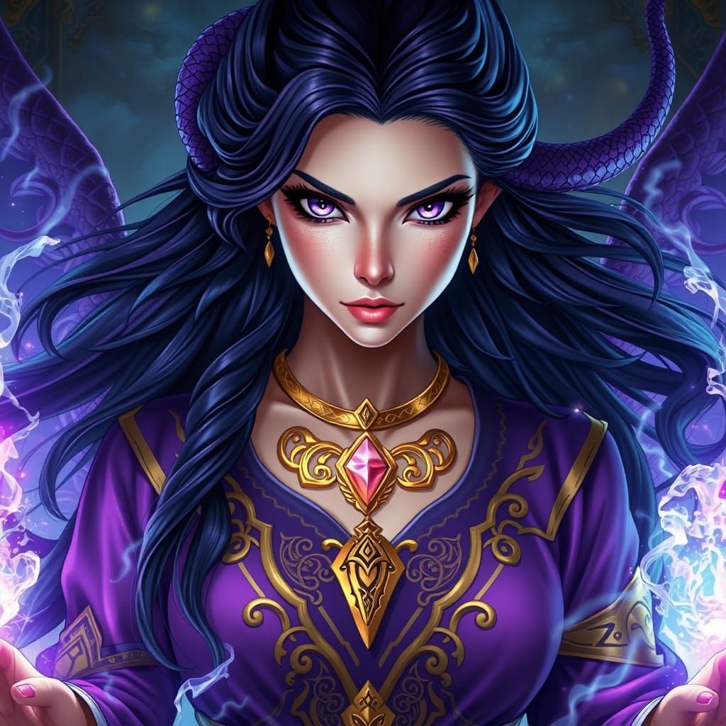 Ethereal Fantasy Goddess with Snake Hair and Vibra... - AI Art