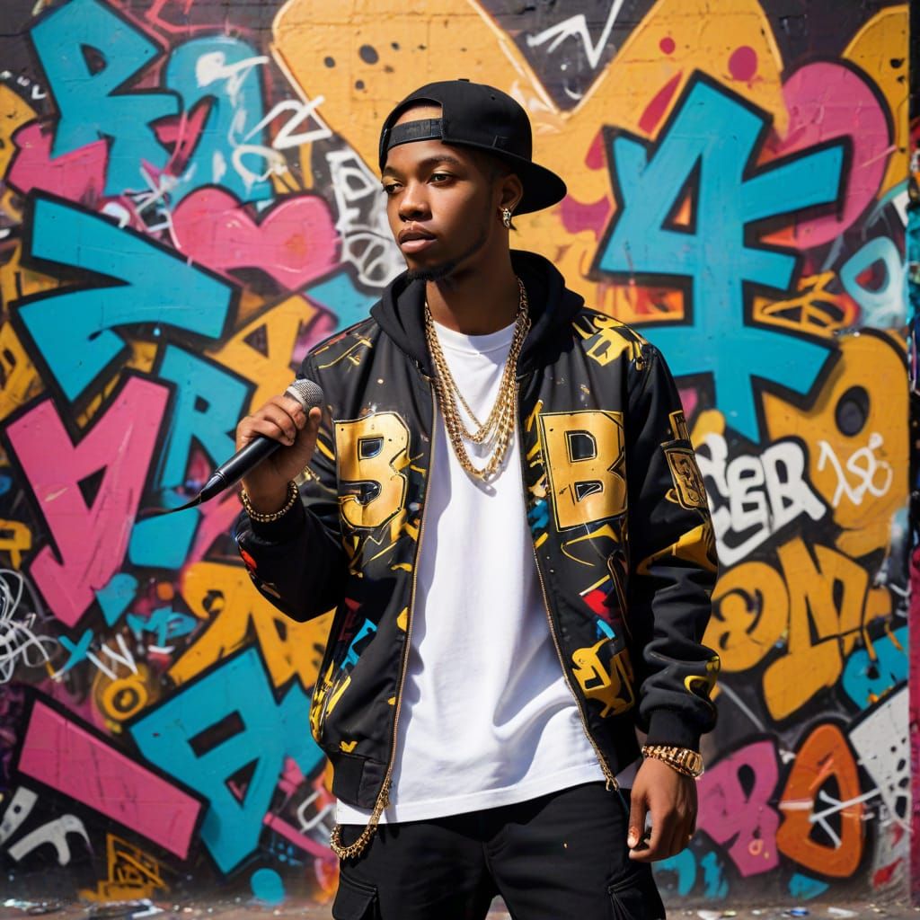 hip hop - Hip Hop Artist in Vibrant Graffiti Street Art