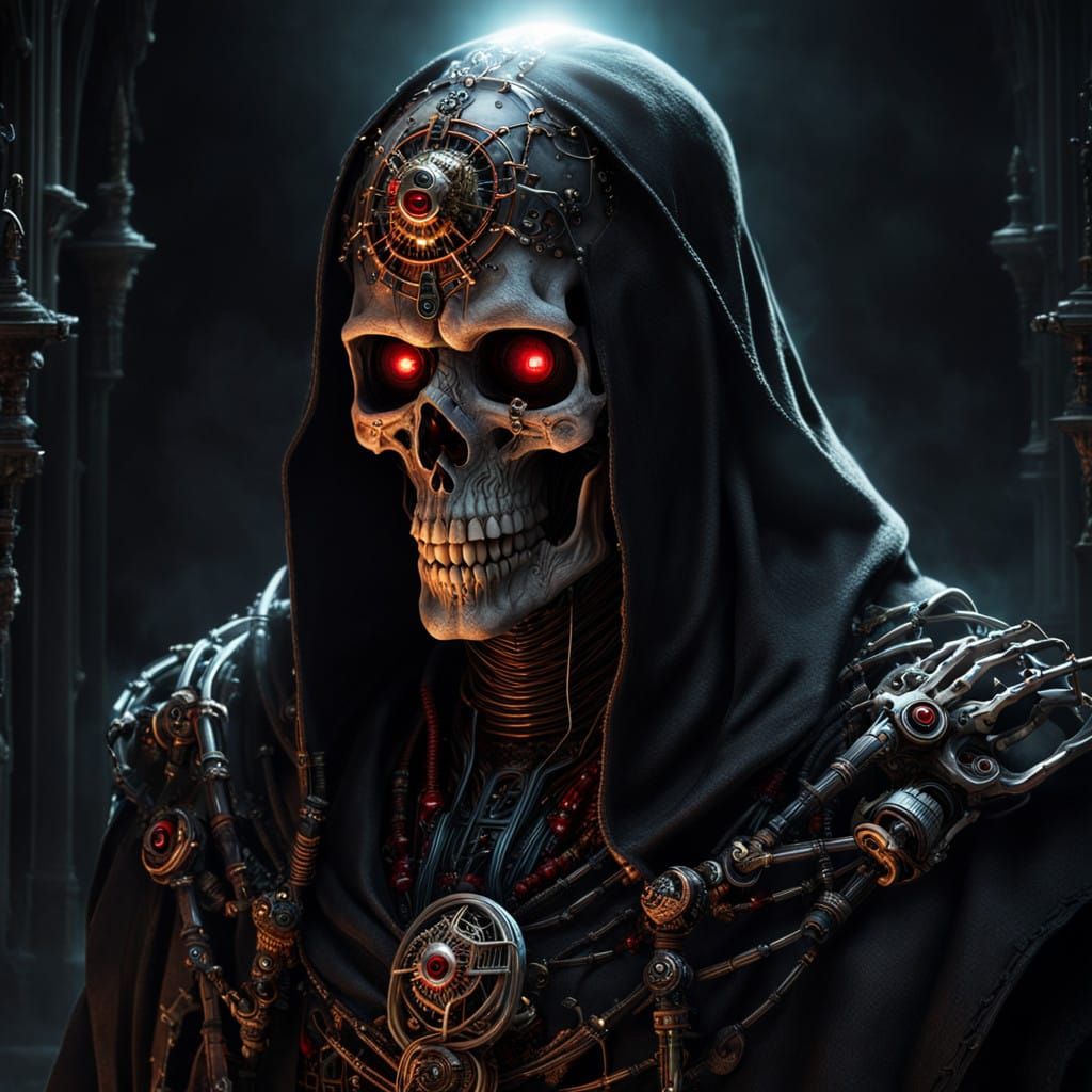 Cybernetic Lich Wizard in Hyperrealistic, Dark Fan... - AI Art