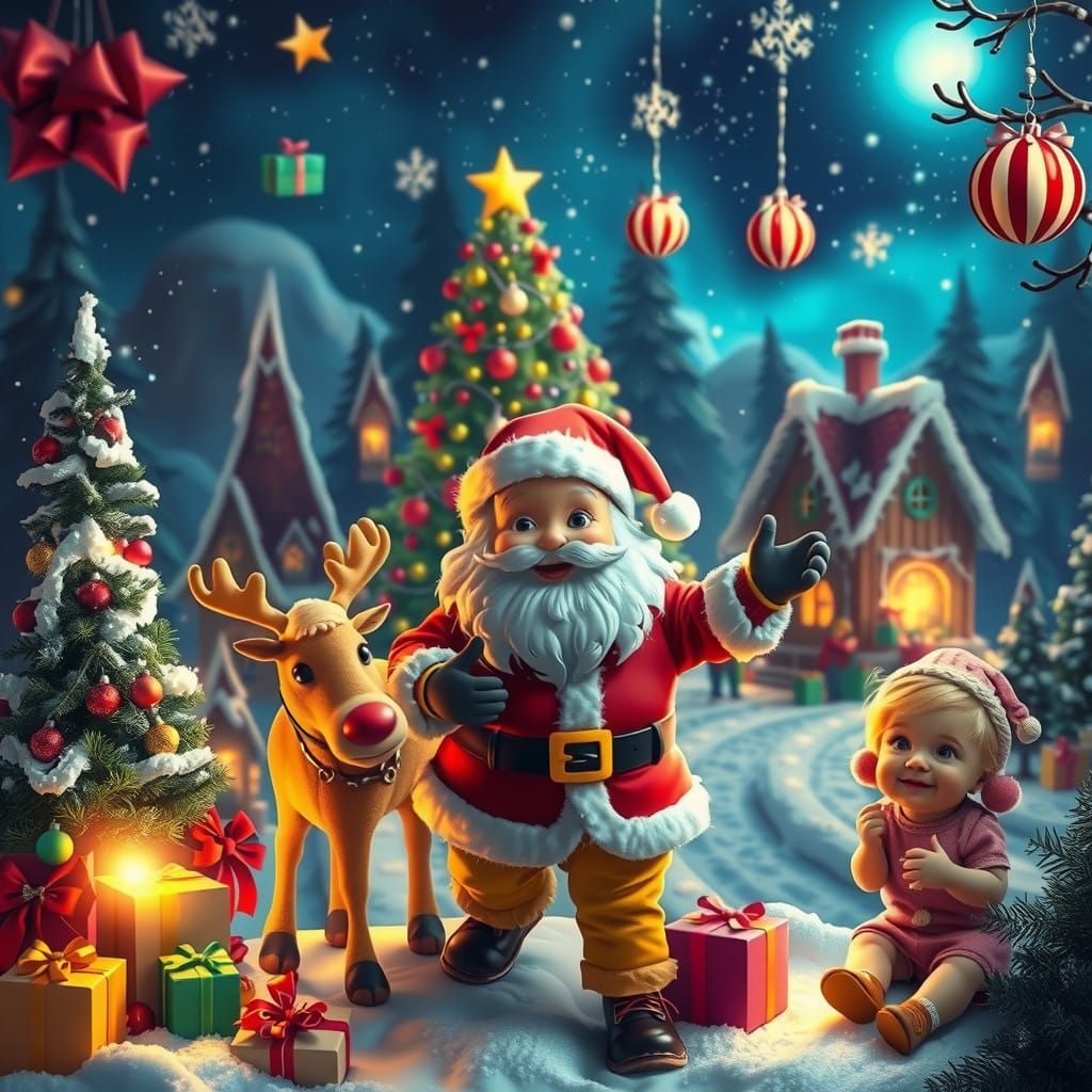 Imagine A colourful utopian fairyland village of Christmas Eve ...