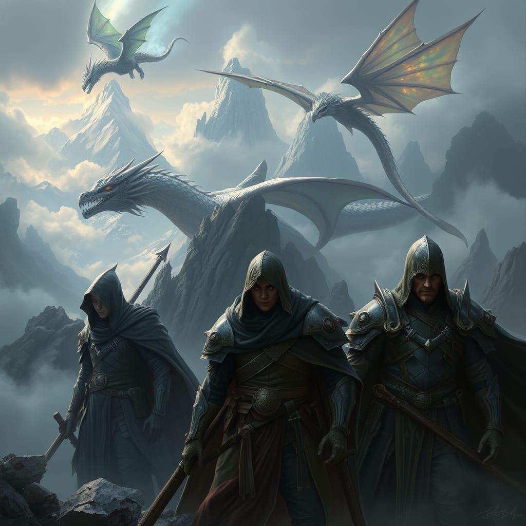 Mystical Realm of Wonder: Dragons Soar Above Encha... - AI Art