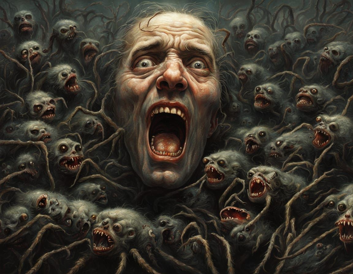 Drowning in Fear - Macabre Horror Face Consumed by Crawling ...