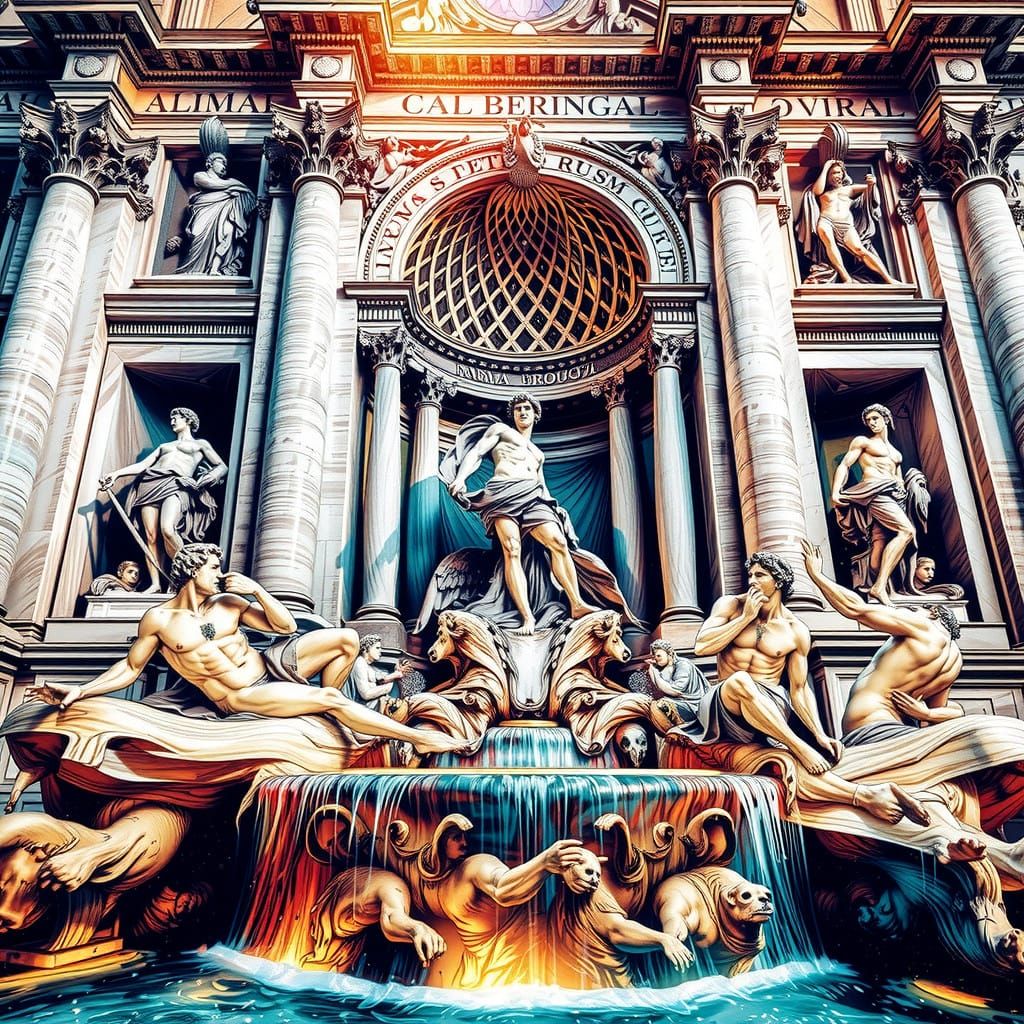 Bernini's "Fountain of Four Rivers" in Piazza Navona. Secular Theme ...