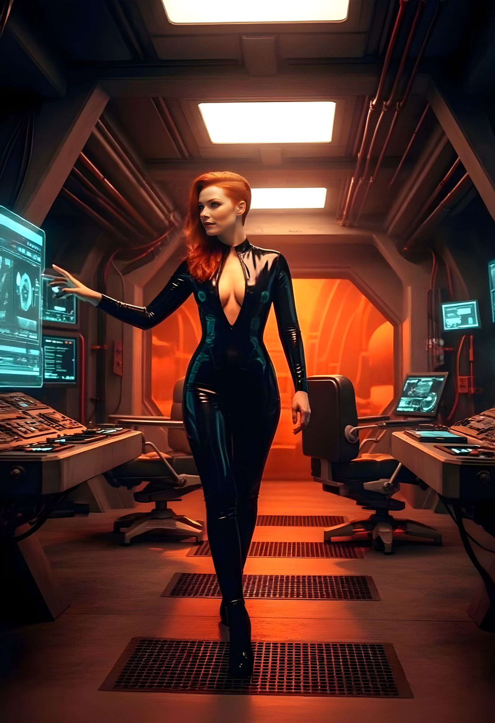 Woman in Latex Catsuit on Mars: Cinematic Film Sti... - AI Art