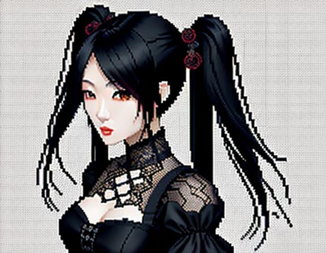 alluring Japanese girl twin tails hair with gothic lace dress, pixel ...