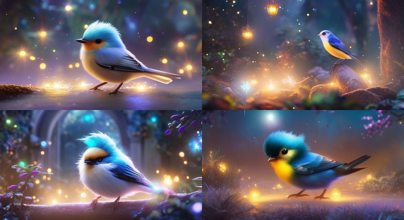 A cute chibi bird surrounded by luminous sparkles. 8k resolution ...