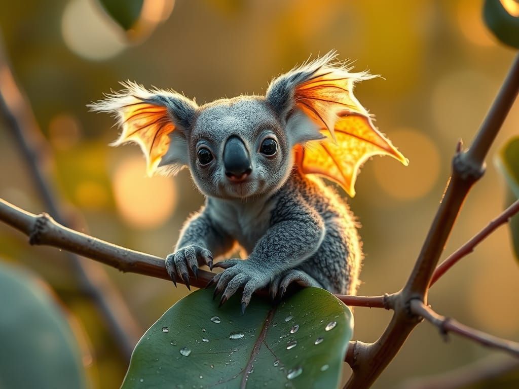 Tiny Hybrid Dragon-Koala in Golden Hour Glow - AI Art