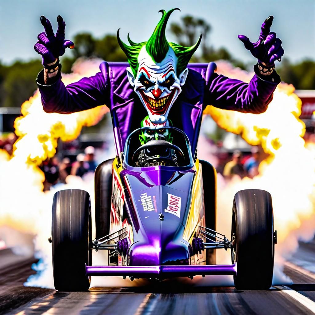 Joker driving top fuel dragster - AI Generated Artwork - NightCafe Creator