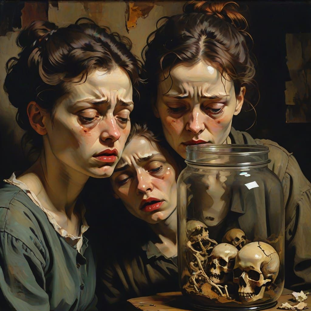 Crying Girls in a Jar: Haunting Expressionist Mast... - AI Art