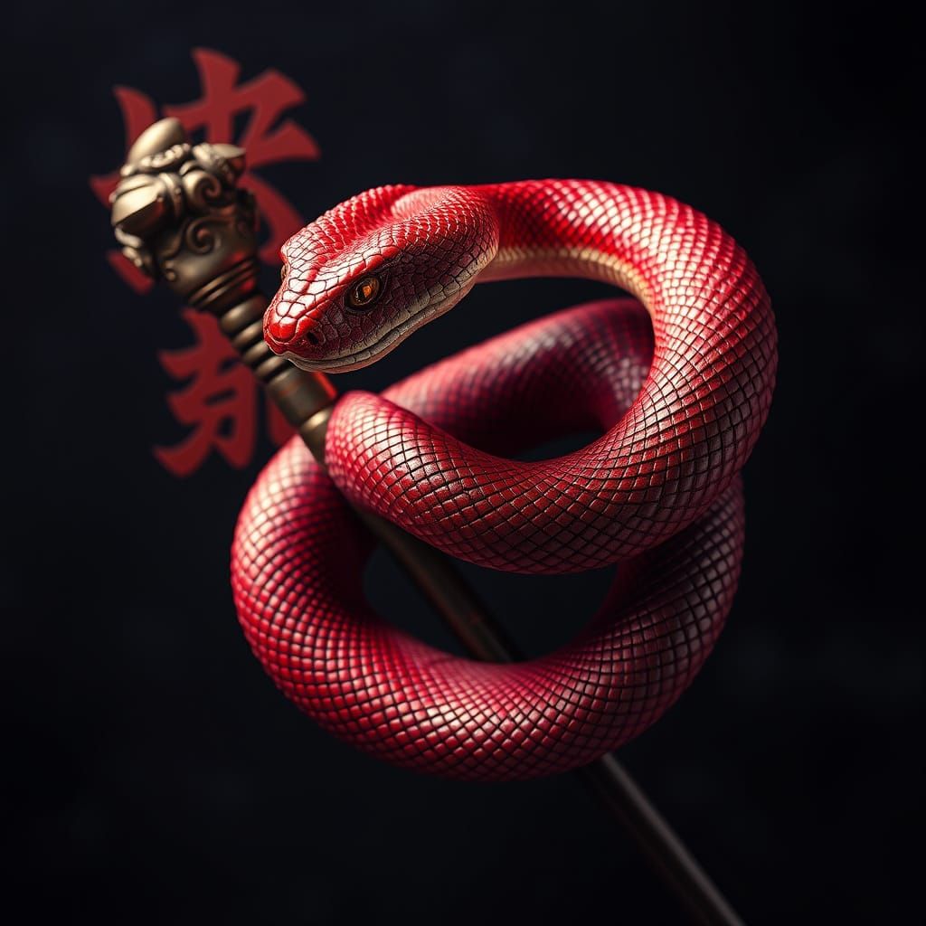 Majestic Snake Coils Around Intricately Carved Sta... - AI Art