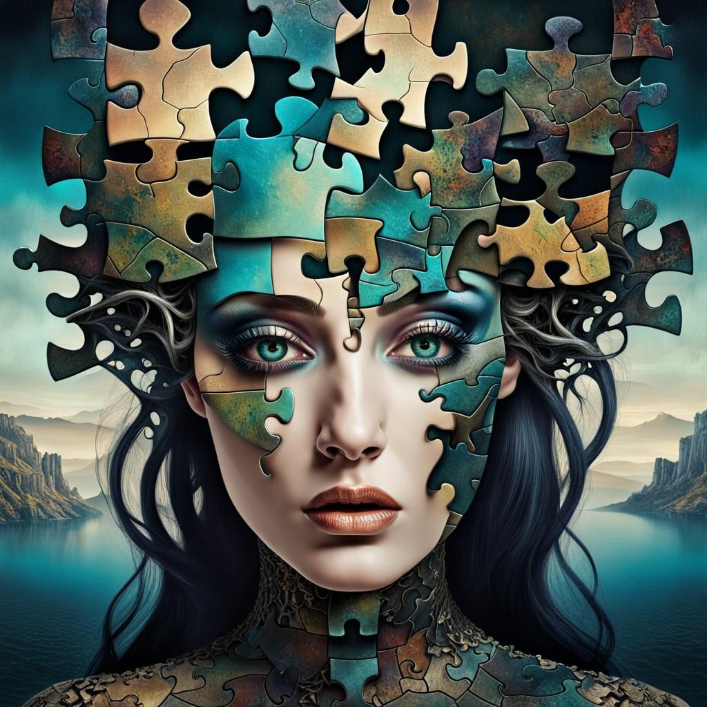 Puzzled Thoughts 🩵☯️🧩 v3 - AI Generated Artwork - NightCafe Creator