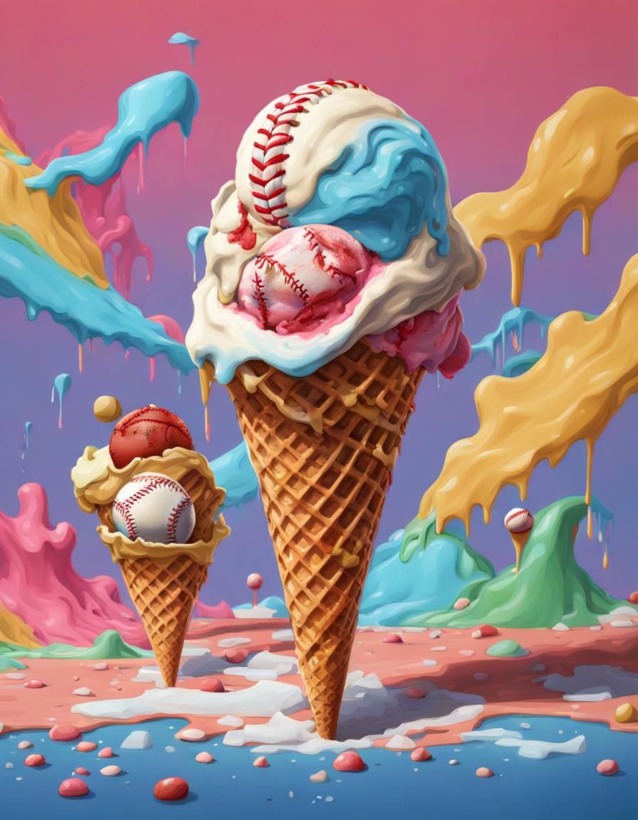 Baseball ice cream melting - AI Generated Artwork - NightCafe Creator