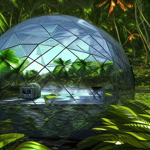 Mirrored Glass Geodesic Dome, Built in the Jungle, By the edge of the ocean, Single Point ...