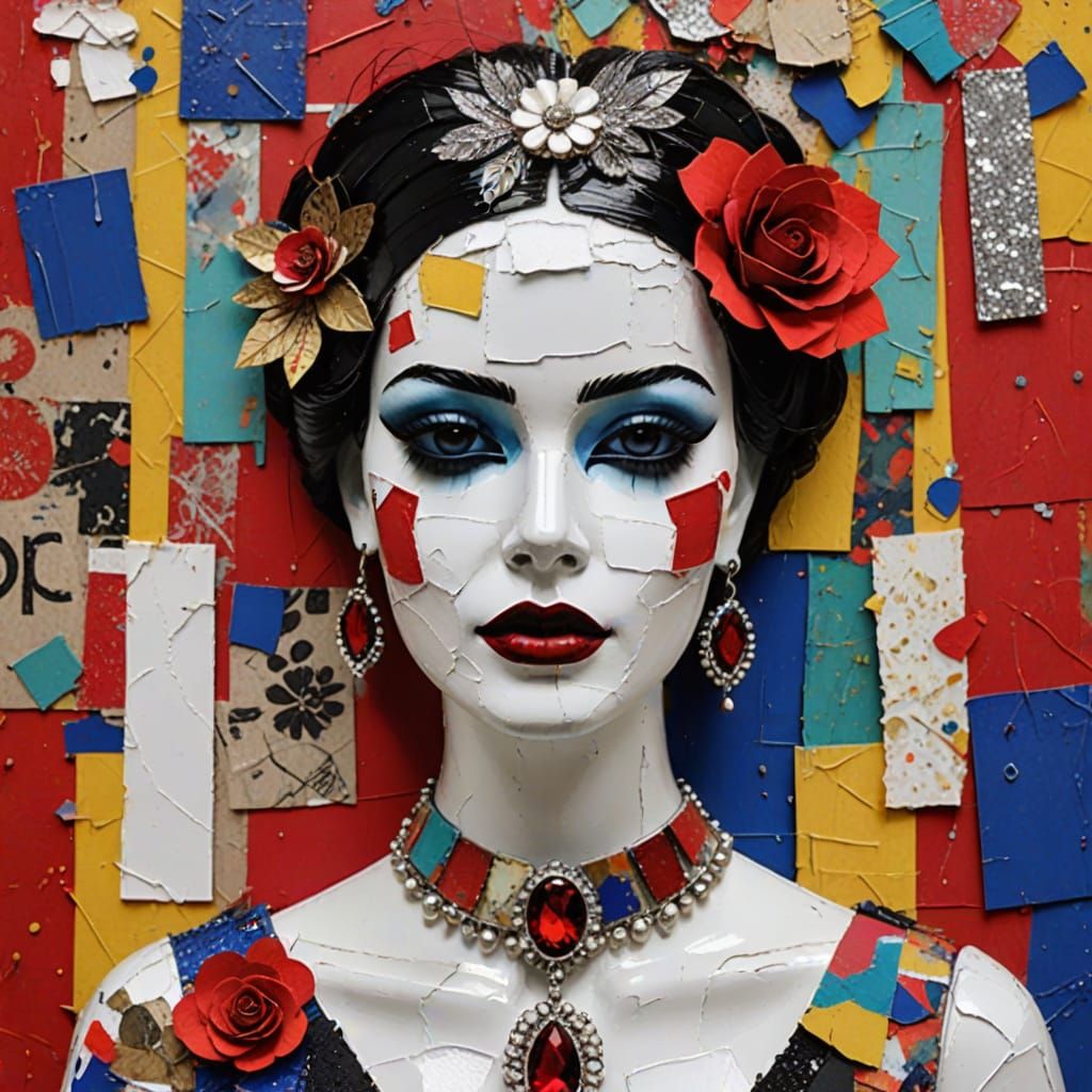 Glamorous Collage of a Mannequin in a Whimsical Wo... - AI Art