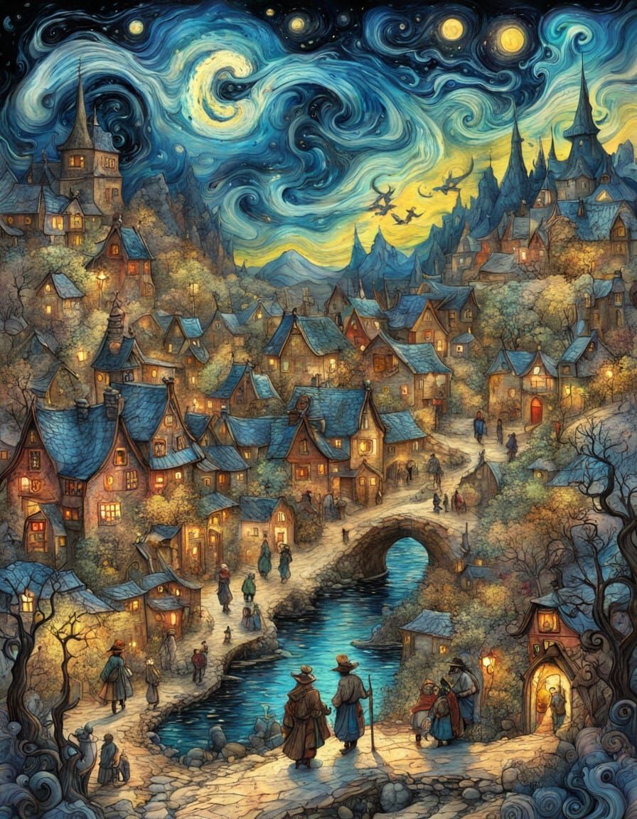 A bustling village scene - A bustling village scene