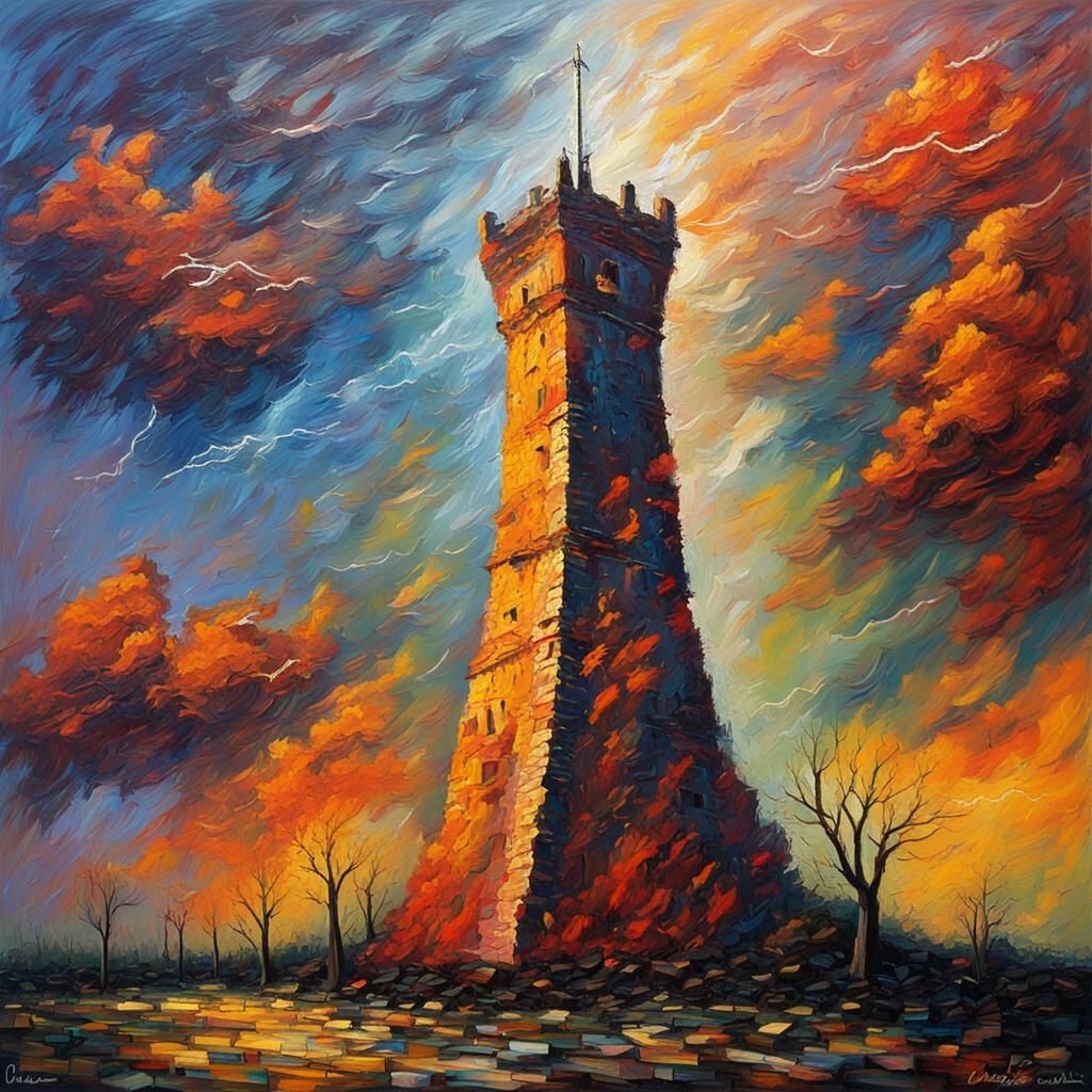 lightning destroys the tower - AI Generated Artwork - NightCafe Creator