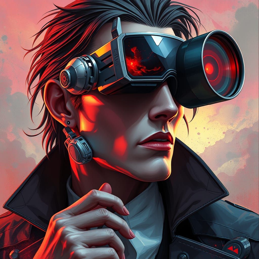 A sleek, high-tech vampire using futuristic gadgets to avoid the sun