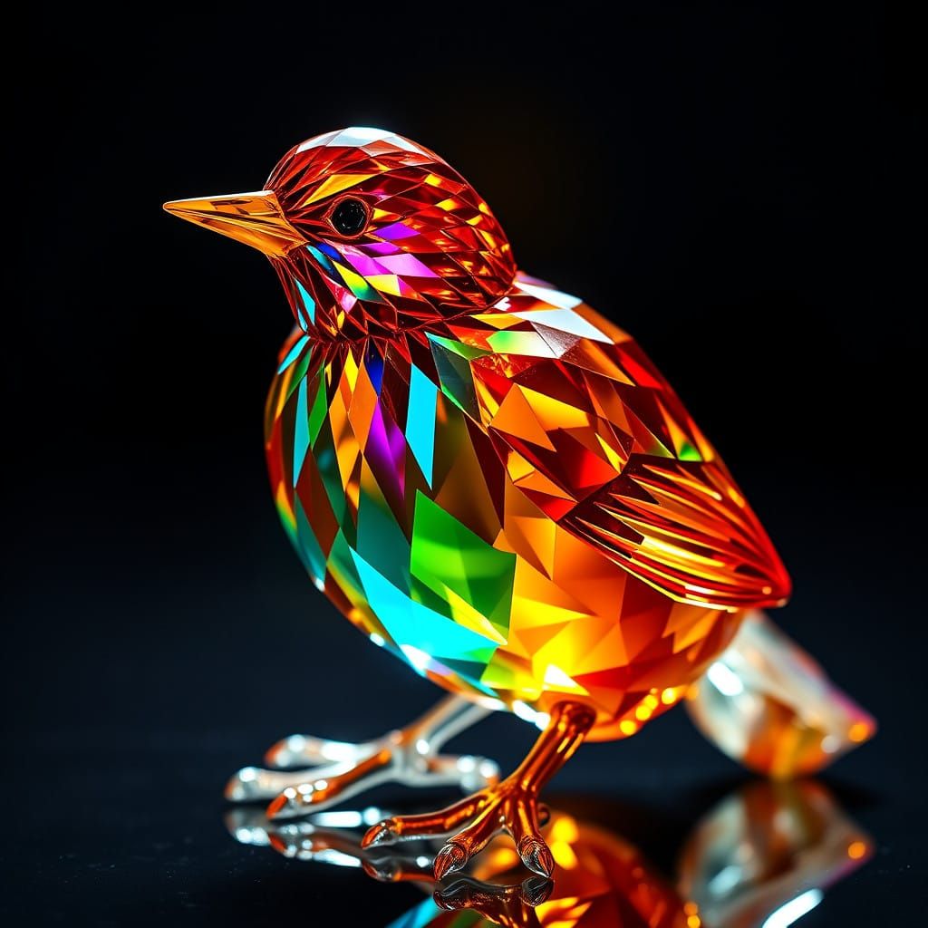 A colorful crystal figurine of a partridge,