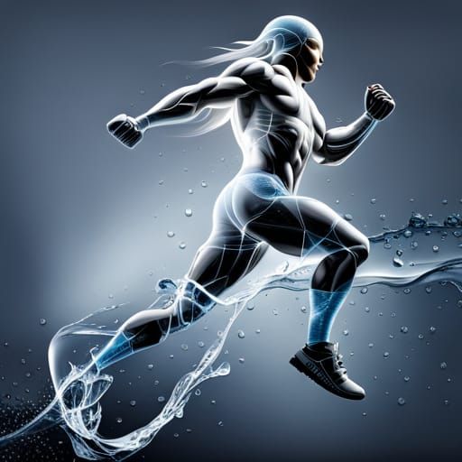Athletic figure made of water, liquid, transparent, splashes, water ...