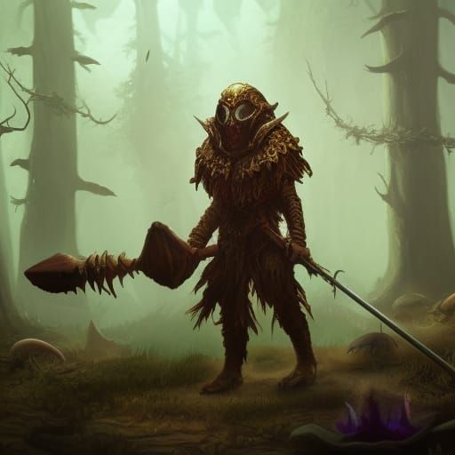 detailed realistic evil human druid cultist corrupted by mushrooms with ...
