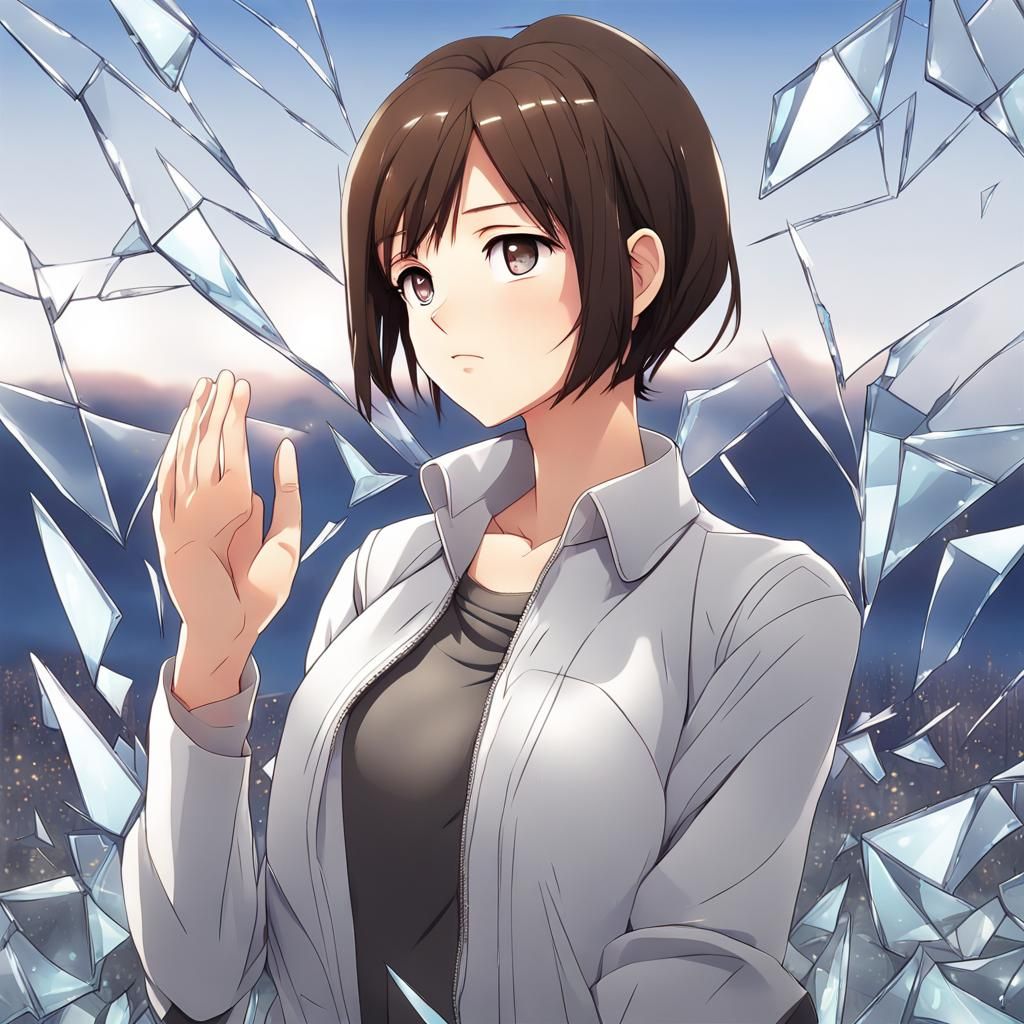 Draw an anime girl in praying pose with eyes closed, short dark brown ...