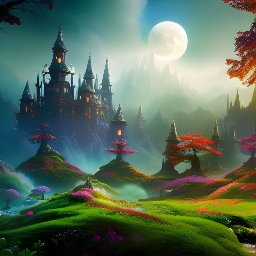 Mage castle and the Moon - AI Generated Artwork - NightCafe Creator