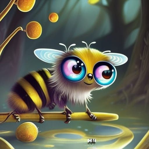 Cute and adorable little fuzzy bee big chibi eyes,Digital art, art ...