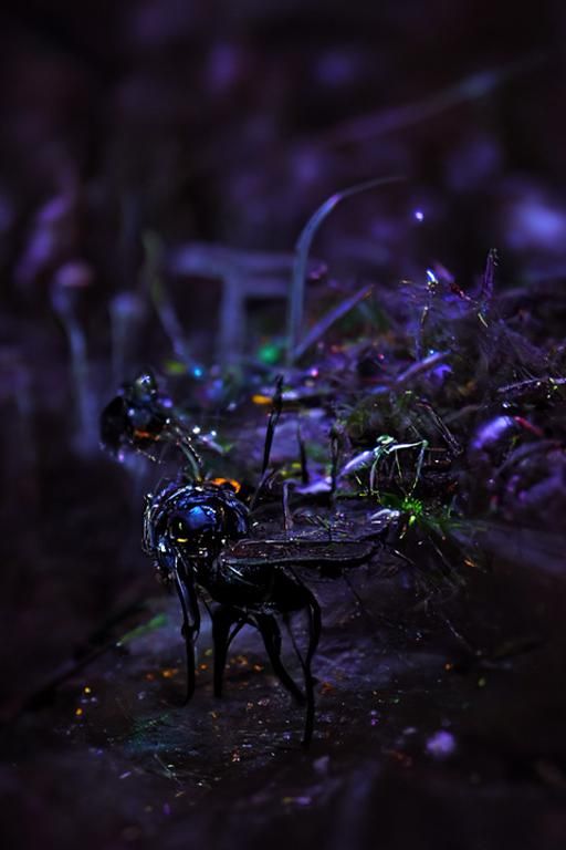 A beautifully strange rendering of liminal yard with dogs-bugs, lots of ...