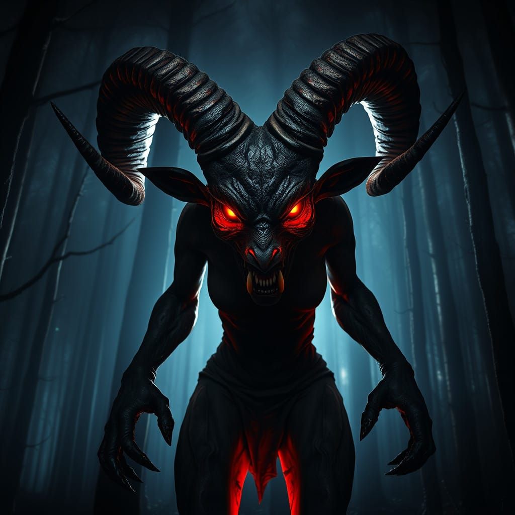 A cinematic, high-contrast photo of a towering, female humanoid demonic ...