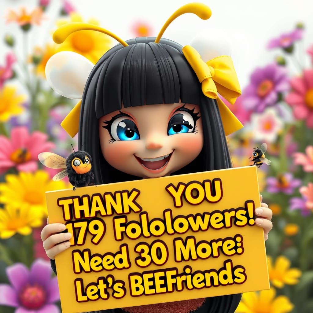 Charming 3D Bee Girl with Vibrant Hair and Neon Ey... - AI Art