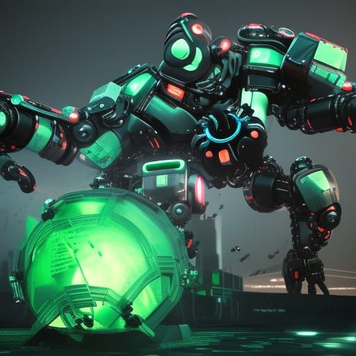 Huge boss enemy in form of a black robot with doctor madness piloting ...