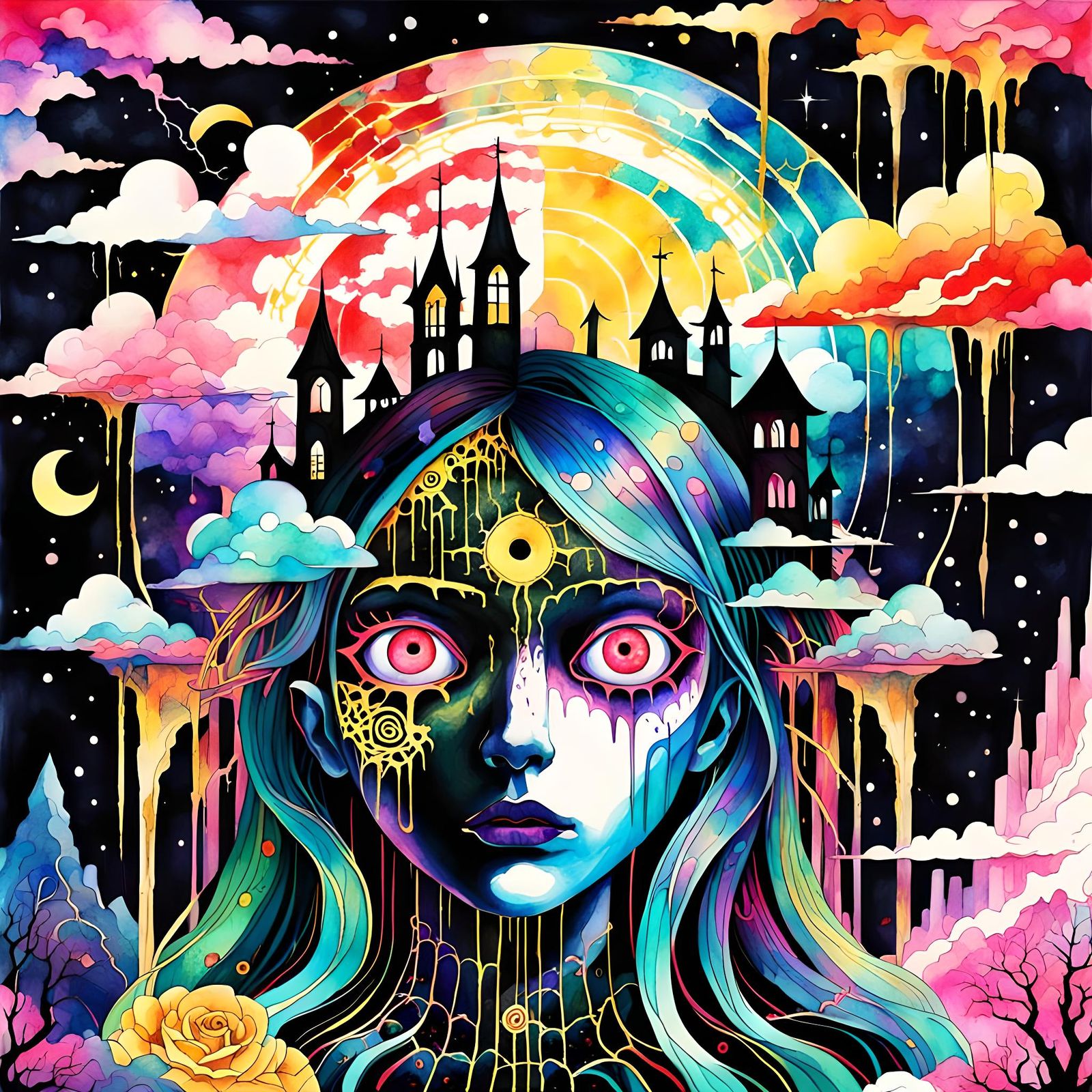 Apprehensive gothic art folk art psychedelic art mysterious colorful ...