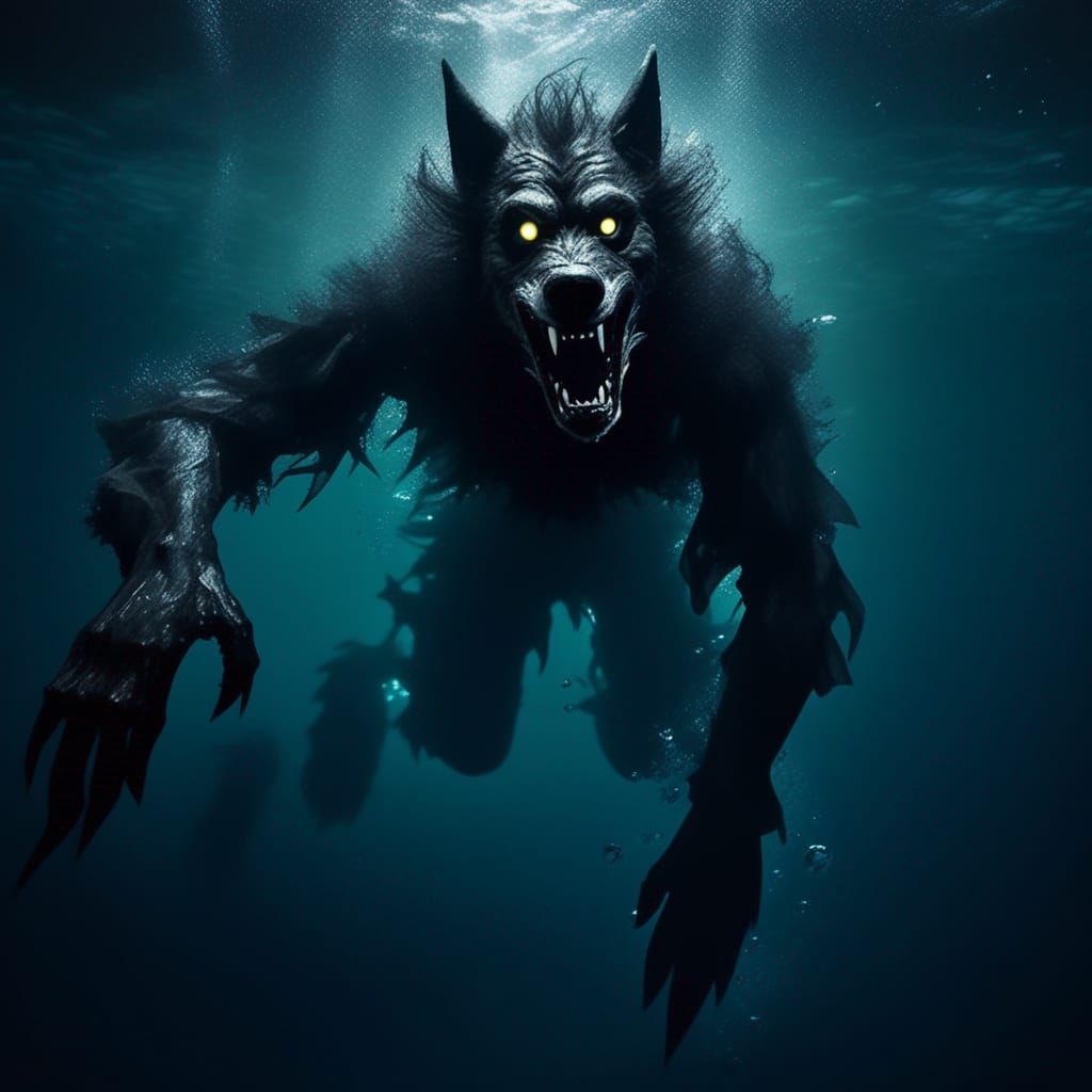 Werewolf diving underwater - AI Generated Artwork - NightCafe Creator
