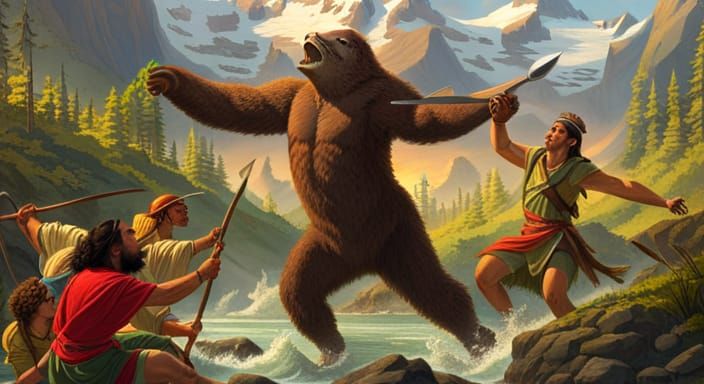 Giant ground sloth attacking paleo Indians - AI Generated Artwork ...