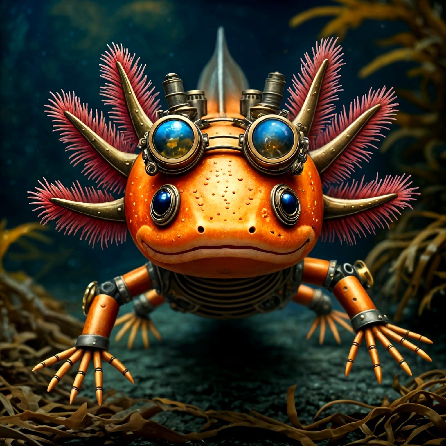 Robotic steampunk axolotl - Robotic Steampunk Axolotl with C...