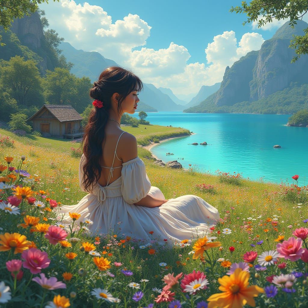 mirando al mar - Woman Overlooking Lagoon as Hyperrealistic ...