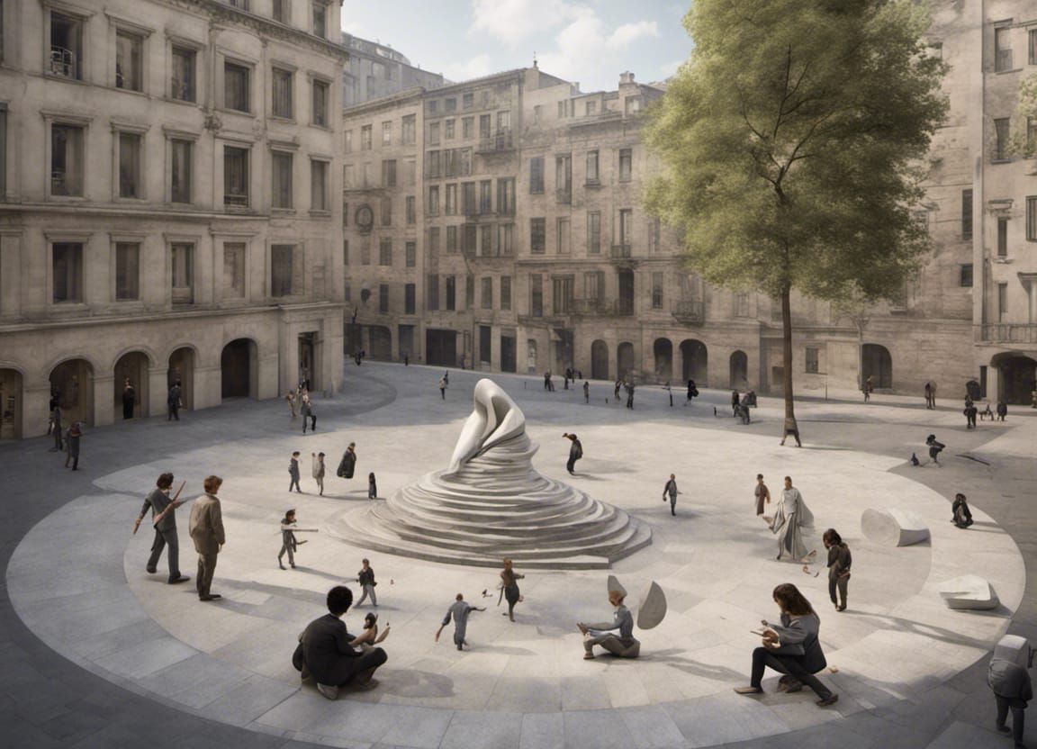 16k resolution, art by Pablo Picasso and Maya Lin. A bustling city ...