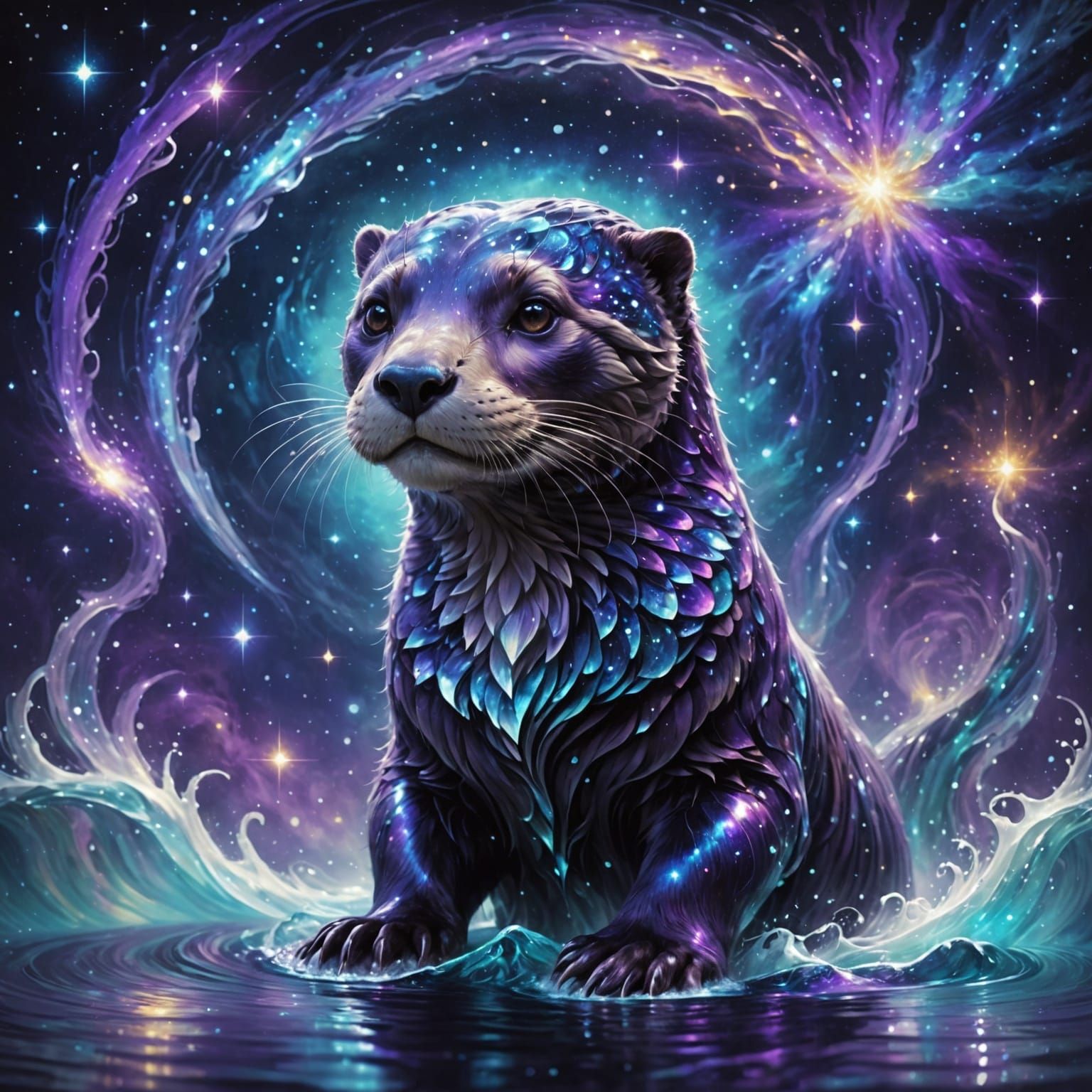 Majestic water elemental otter, its crystalline body shimmering with ...