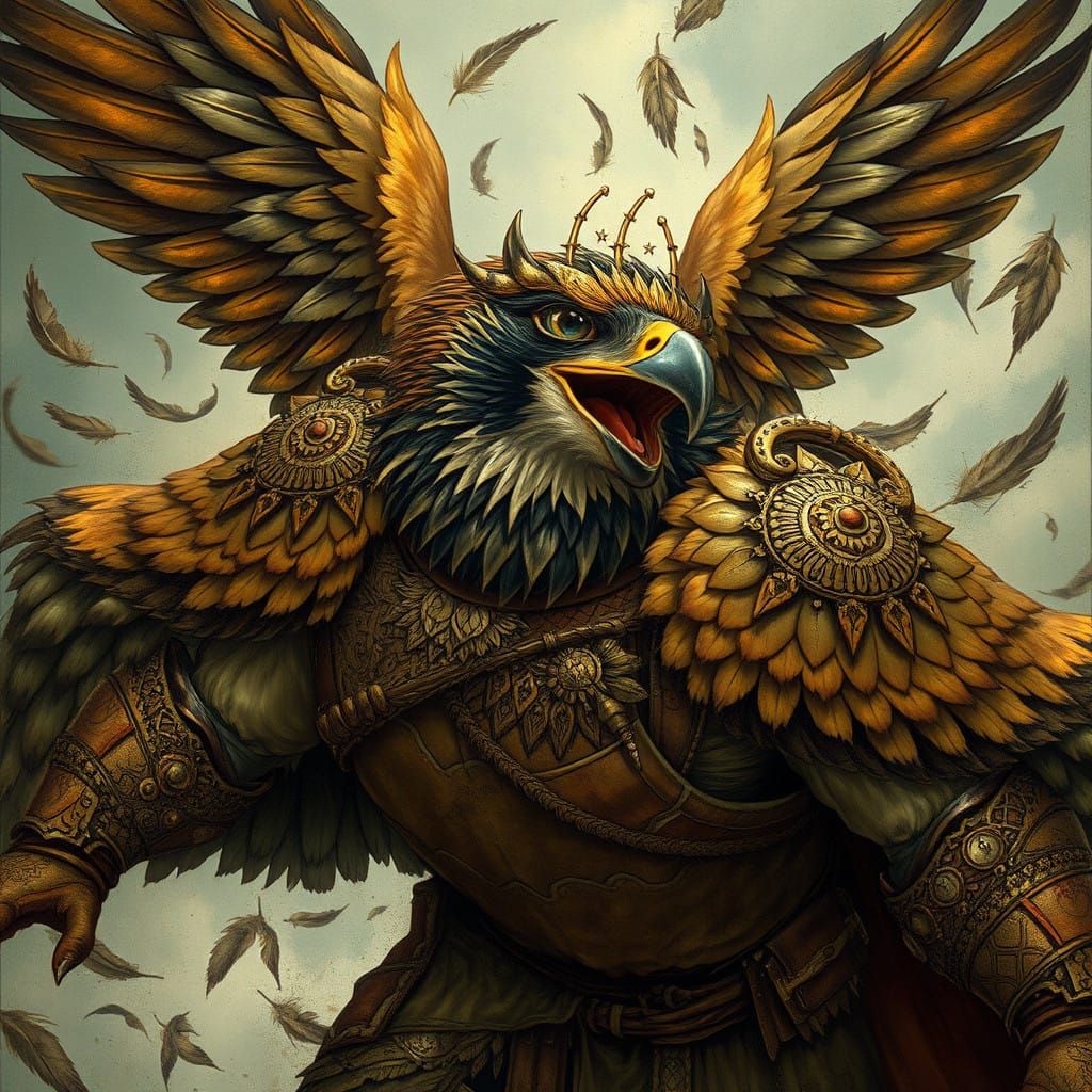 Fierce Falcon Warrior Takes Flight in Dreamlike Ar... - AI Art